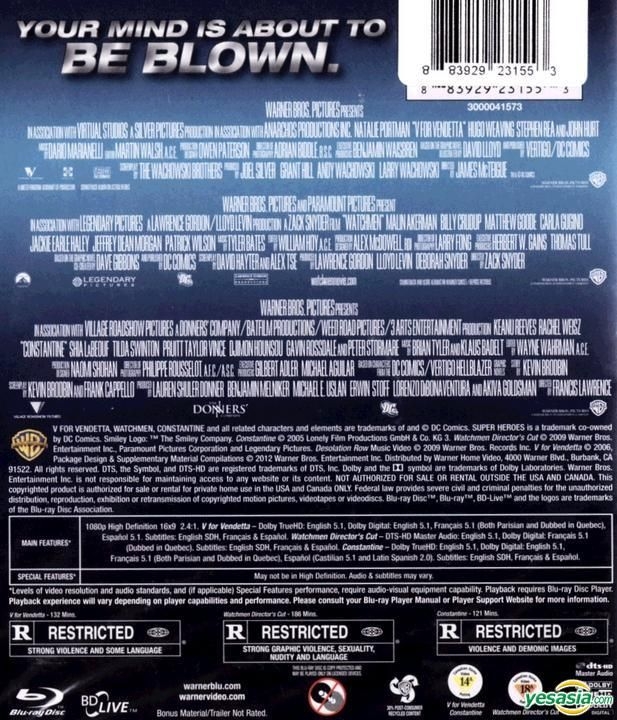 YESASIA: V For Vendetta / Watchmen (Director's Cut) / Constantine (Blu ...