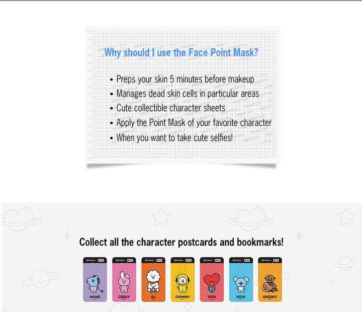 YESASIA : BTS BT21 Face Point Mask Set (Mang): Point Mask 20ml x 4pcs ...