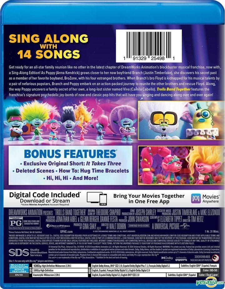 YESASIA: Trolls Band Together (2023) (Blu-ray + DVD + Digital Code ...