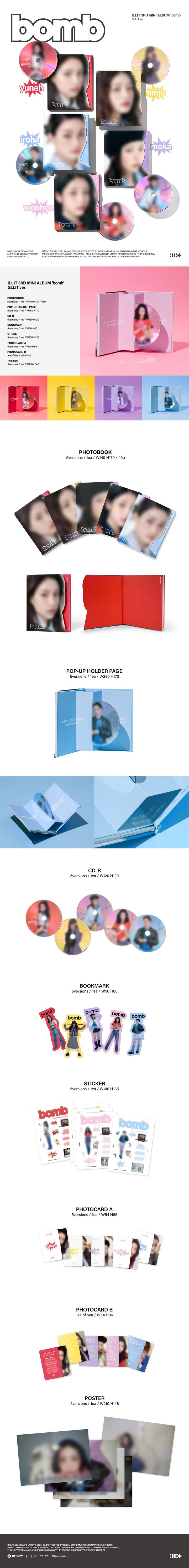 YESASIA: ILLIT Mini Album Vol. 3 - bomb (GLLIT ver.) (SET ver. / 5 type ...