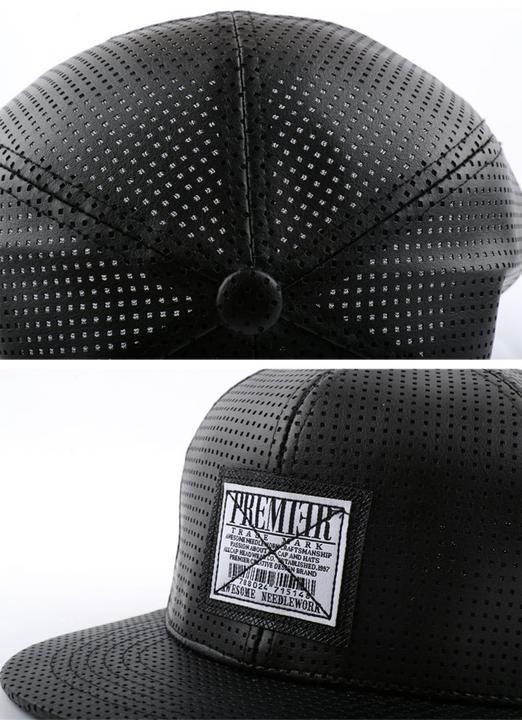 YESASIA: Image Gallery - Punching Leather Snapback (Black)