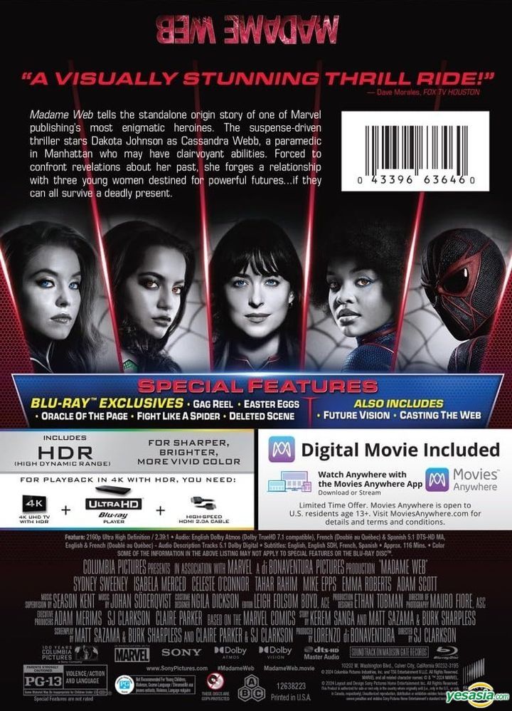 YESASIA: Madame Web (2024) (4K Ultra HD + Blu-ray + Digital) (Steelbook) (US Version) Blu-ray ...