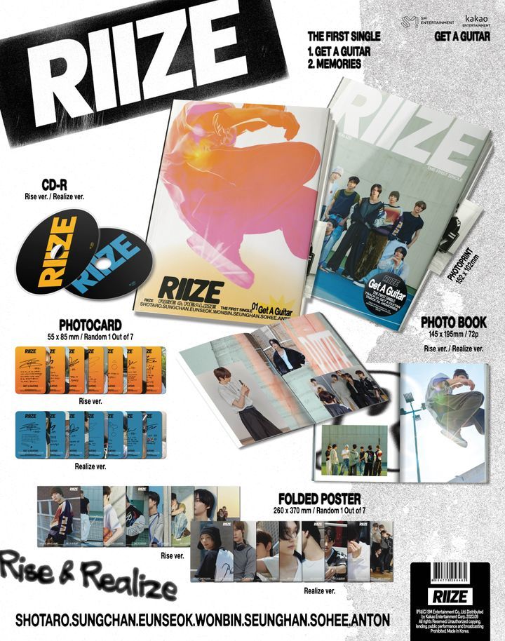 YESASIA: RIIZE Single Album Vol. 1 - Get A Guitar (Rise + Realize Version) CD - RIIZE, SM ...