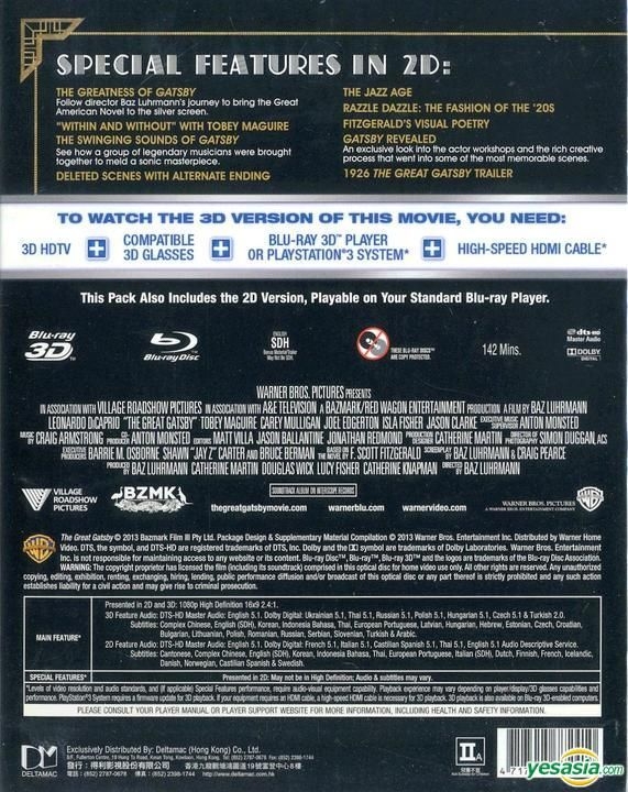 YESASIA: The Great Gatsby (2013) (Blu-ray) (2D + 3D) (Lenticular) (Hong Kong Version) Blu-ray ...