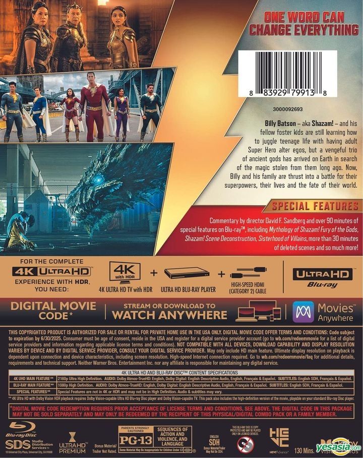 YESASIA: Shazam! Fury of the Gods (2023) (4K Ultra HD + Blu-ray + Digital Code) (US Version) Blu ...