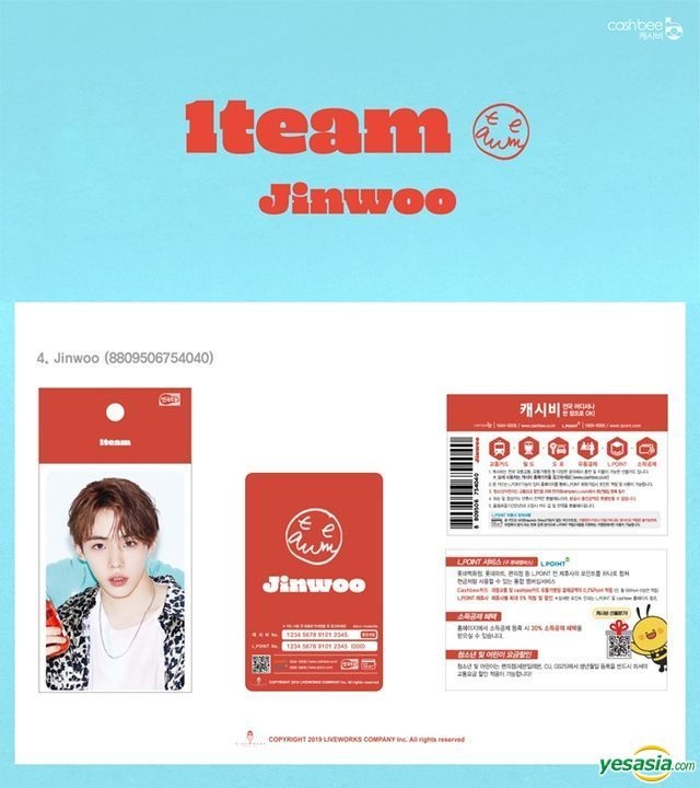 YESASIA : 1TEAM Cashbee Card (Jin Woo Version) 男明星,精品,Celebrity Gifts,組合,海報/寫真集 - 1team, Sun ...