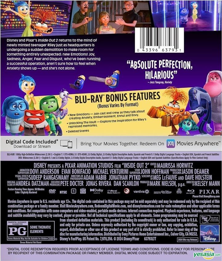 YESASIA: Inside Out 2 (2024) (Blu-ray + DVD + Digital Code) (US Version) Blu-ray - Kelsey Mann ...