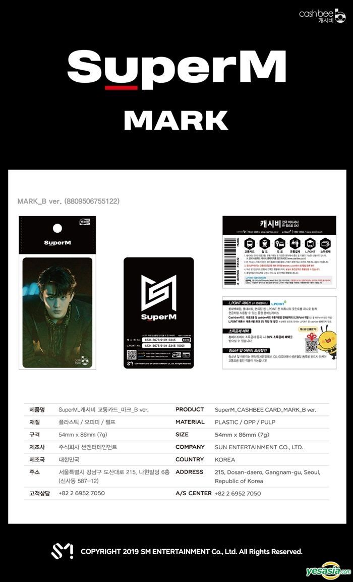 YESASIA : SuperM - Cashbee Card (Mark) (B Version) 組合,Celebrity Gifts,男明星,海報/寫真集,精品 - SuperM, SM ...